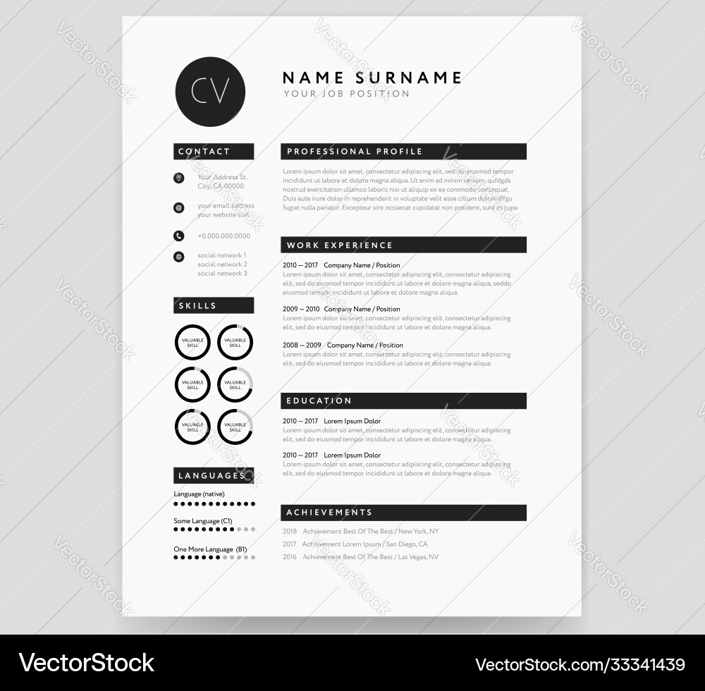 Cv template modern professional sample in Vector Image