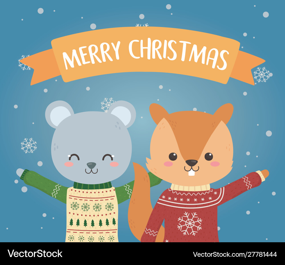Merry christmas celebration bear and squirrel Vector Image