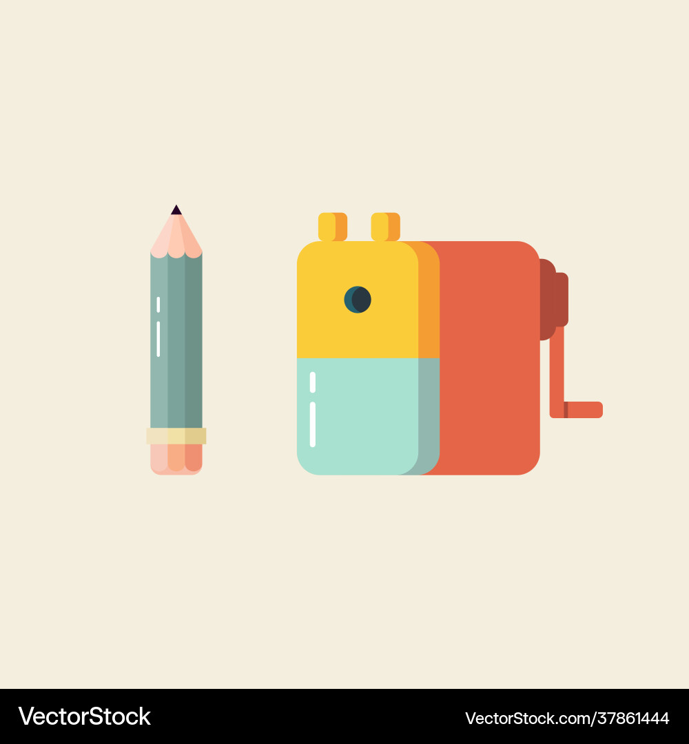 Pencil and sharpener in flat style Royalty Free Vector Image