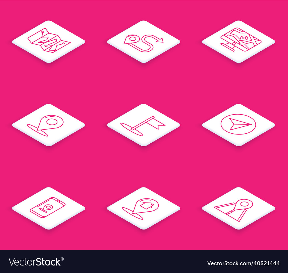 Set line folded map with location marker route Vector Image
