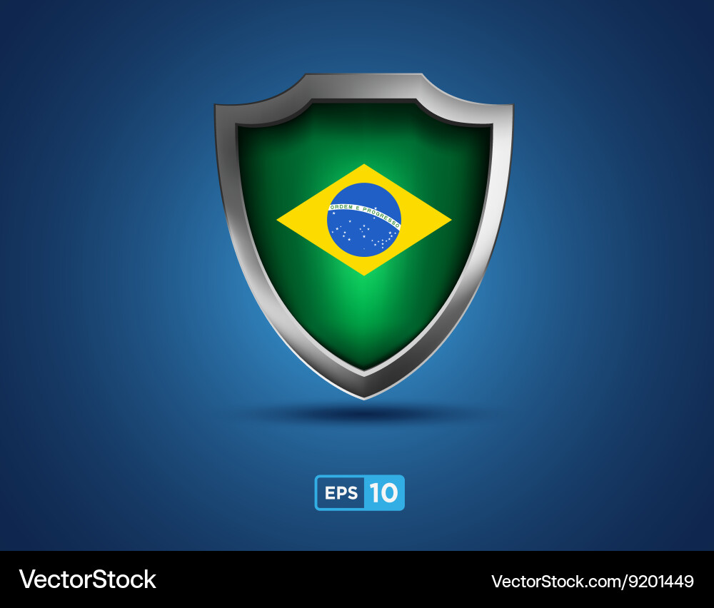 Brazil flag shield on the blue background Vector Image