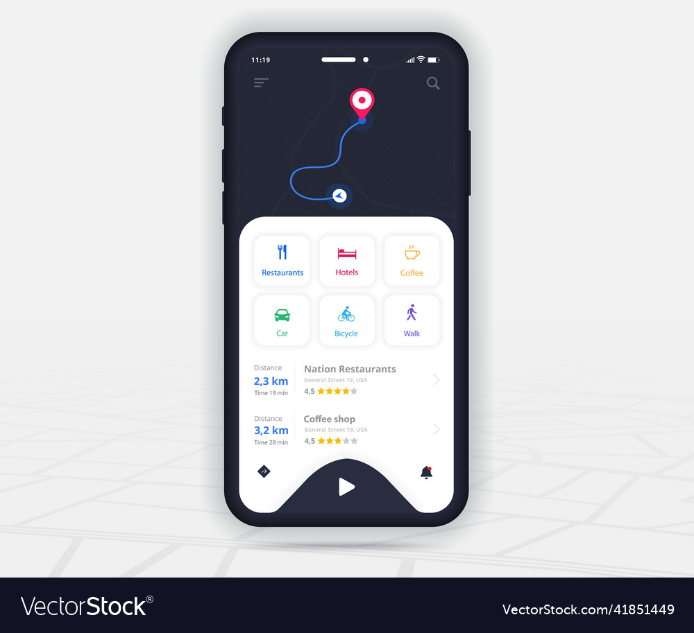Map gps navigation app ux ui concept mobile Vector Image