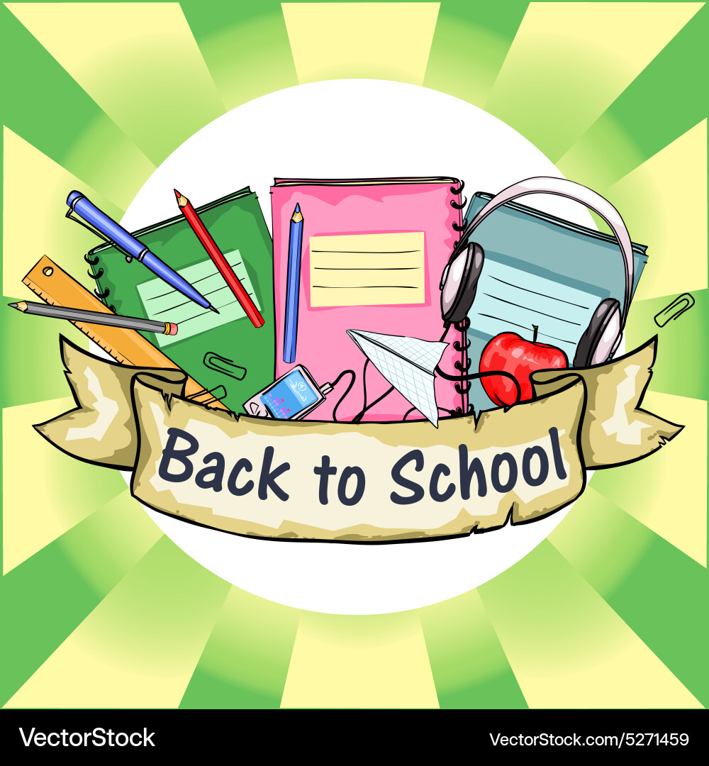 Back to school label with ribbon banner Royalty Free Vector
