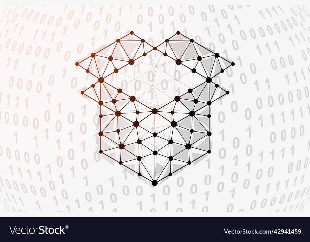 Open box 3d low poly symbol with binary code Vector Image