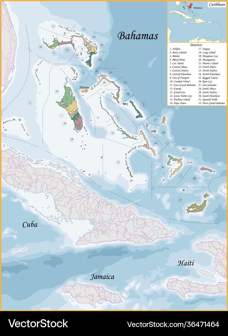 Bahamas map was drawn with high detail Royalty Free Vector