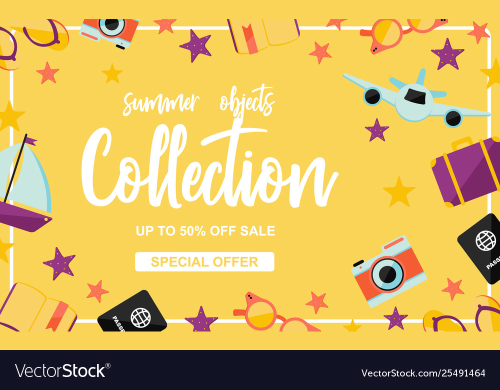 Summer objects collection poster Royalty Free Vector Image