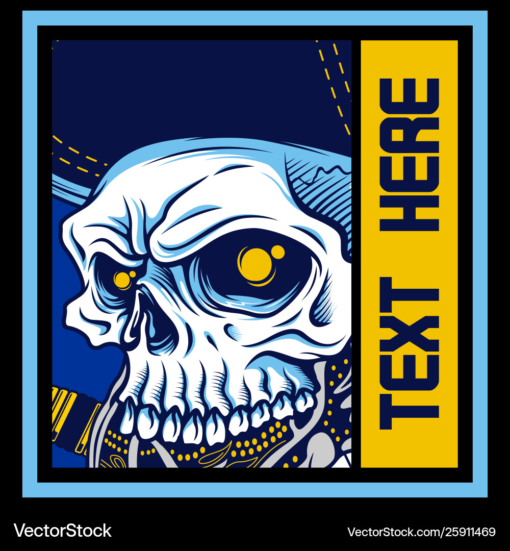 Head skull blue hand drawing Royalty Free Vector Image