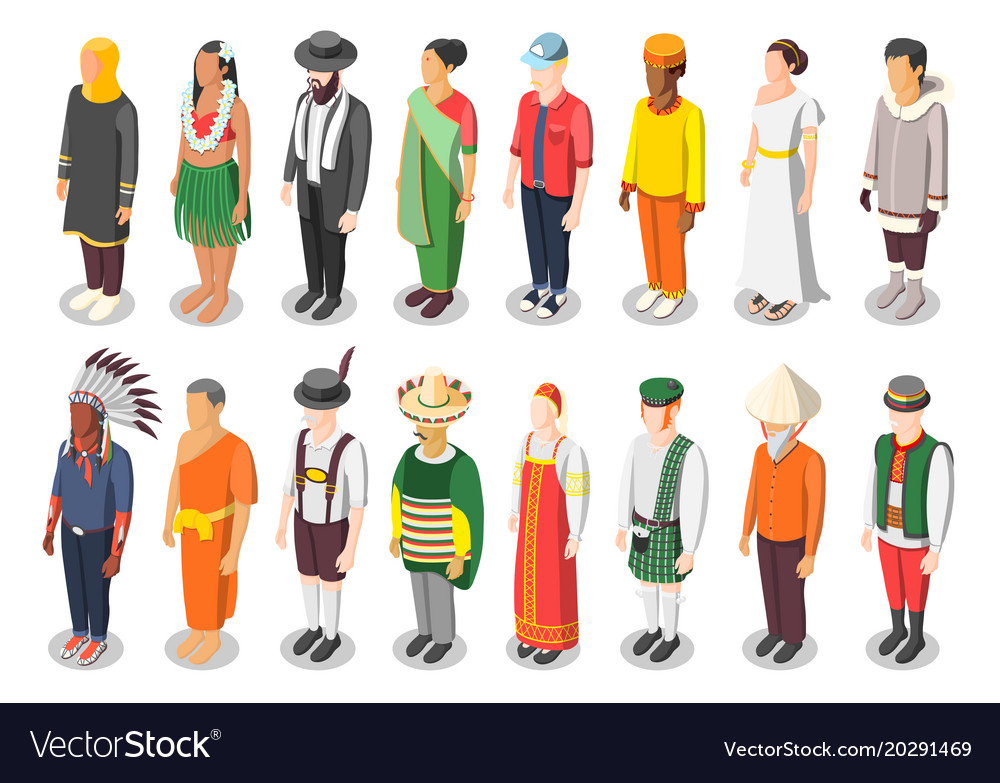 Multinational world culture isometric icons Vector Image Multinational world culture isometric icons Vector Image