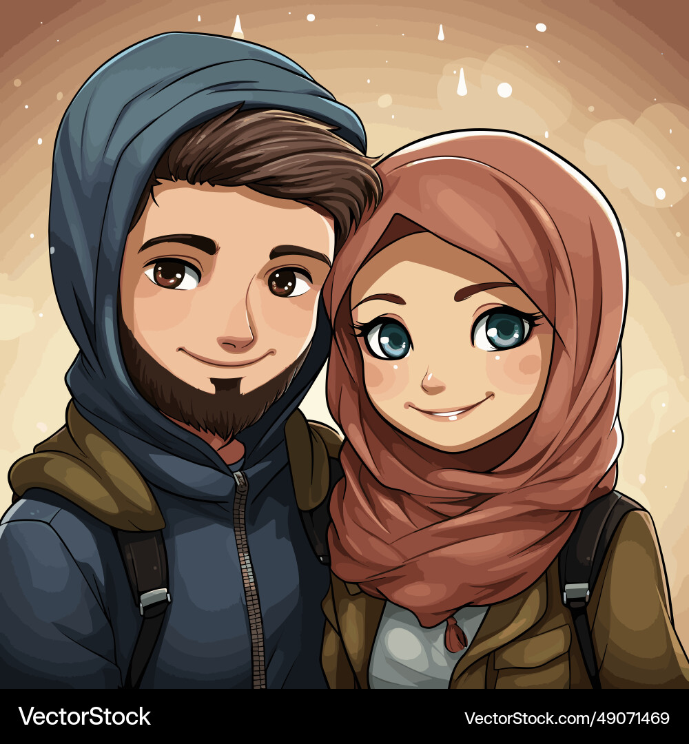 Muslim couple hand-drawn comic Royalty Free Vector Image