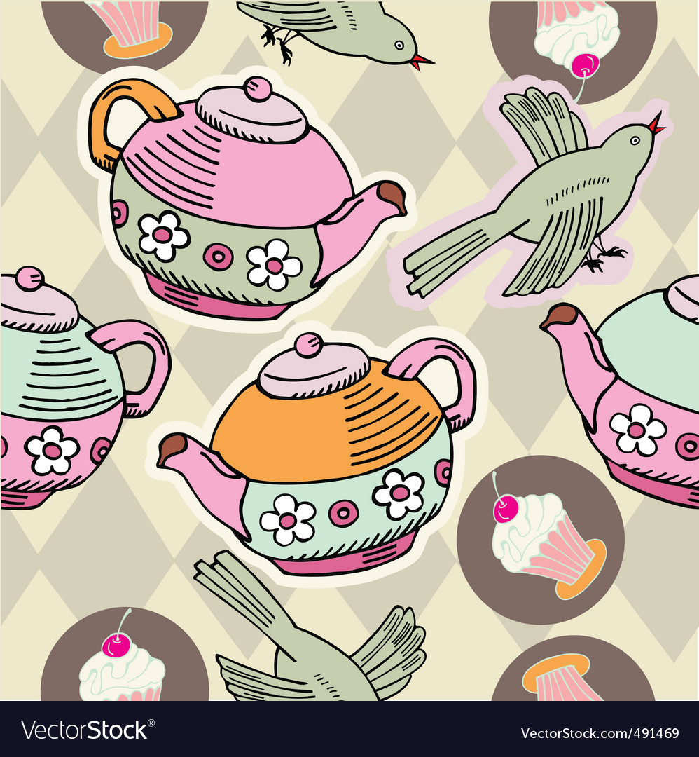 Tea party pattern Royalty Free Vector Image - VectorStock