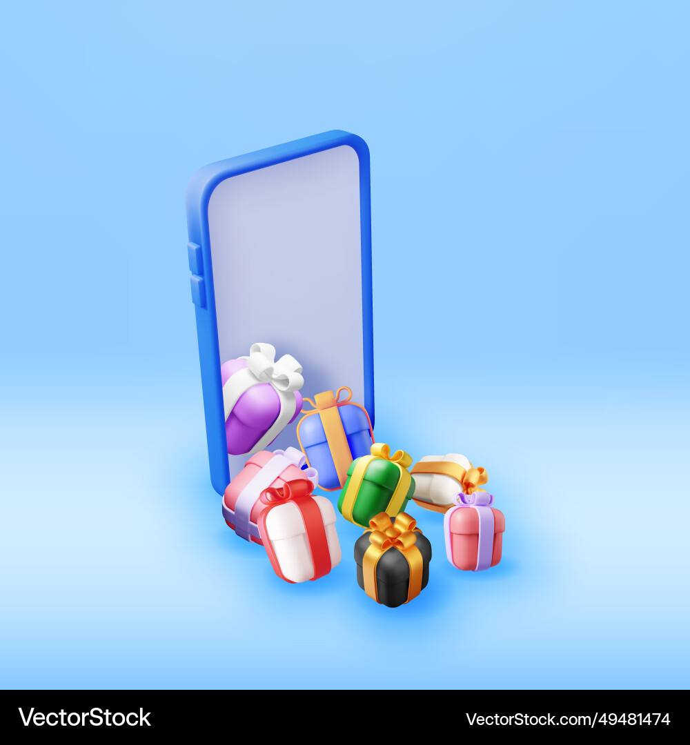 3d gift boxes in smartphone Royalty Free Vector Image