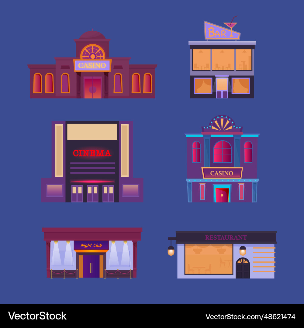 Nighty entertainment buildings Royalty Free Vector Image