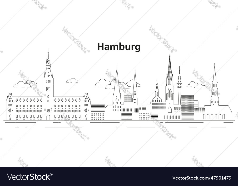 Hamburg skyline line art Royalty Free Vector Image