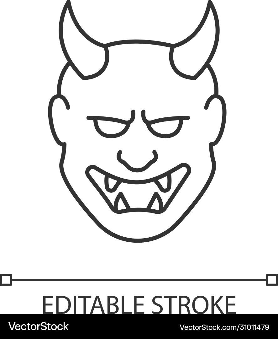Japanese mask pixel perfect linear icon hannya Vector Image