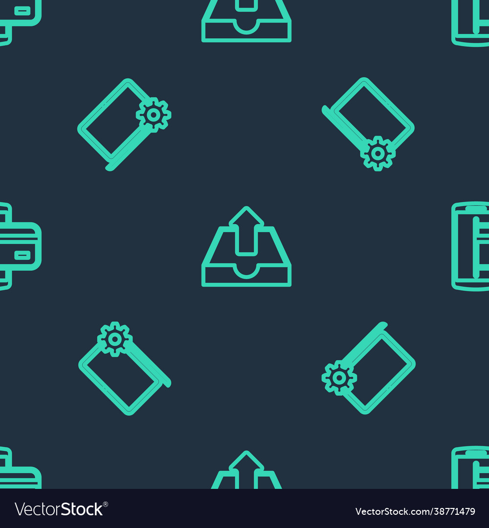 Set line upload inbox laptop and gear and nfc Vector Image Set line upload inbox laptop and gear and nfc Vector Image