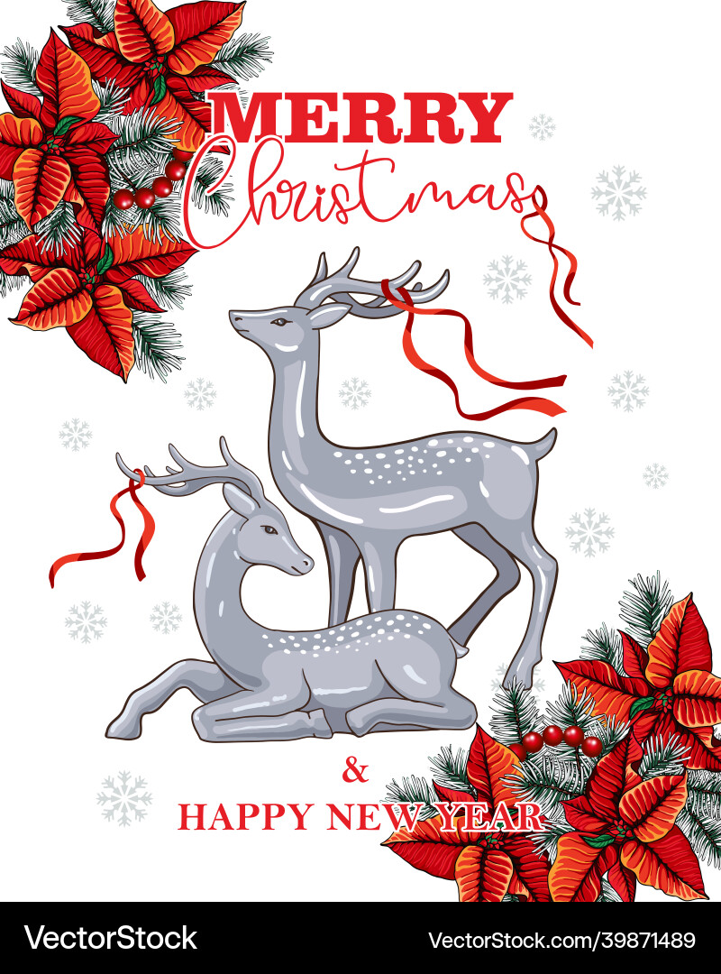 Christmas deers with red ribbons Royalty Free Vector Image