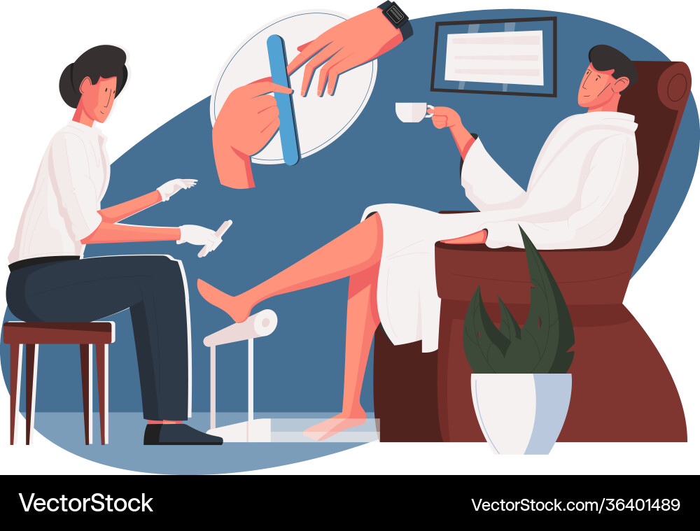 Male pedicure flat composition Royalty Free Vector Image