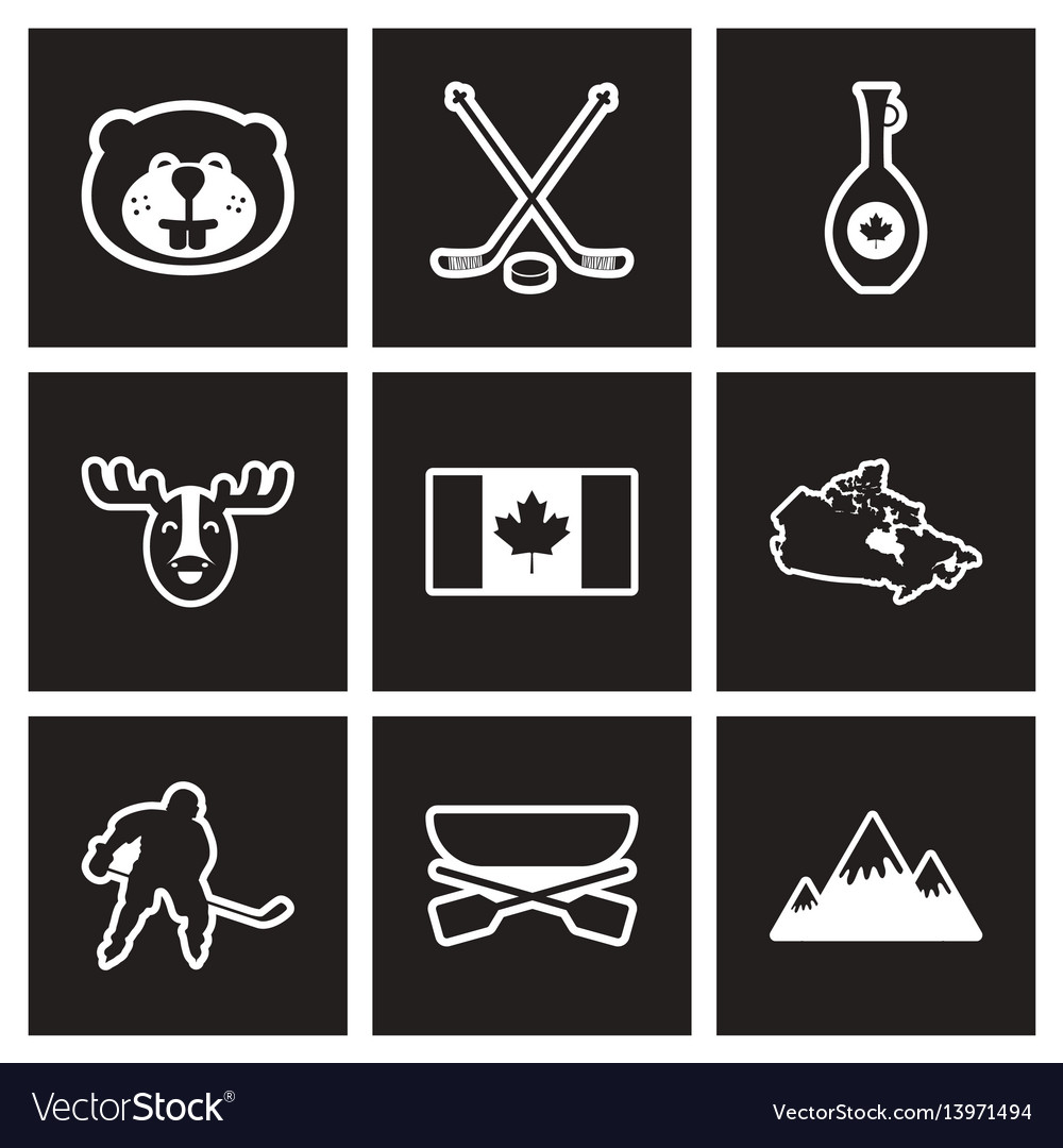 Assembly stylish black and white icons canada Vector Image