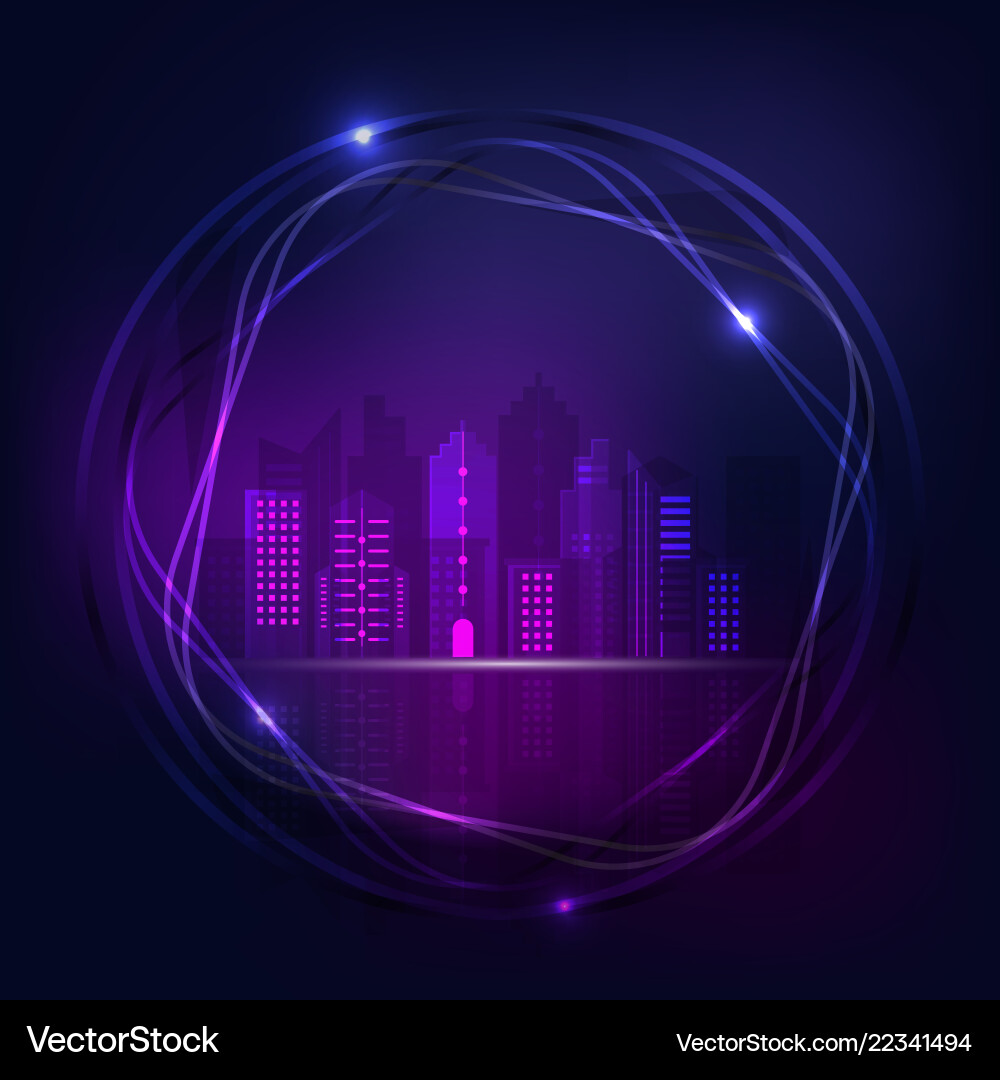 Neon night city design abstract background Vector Image