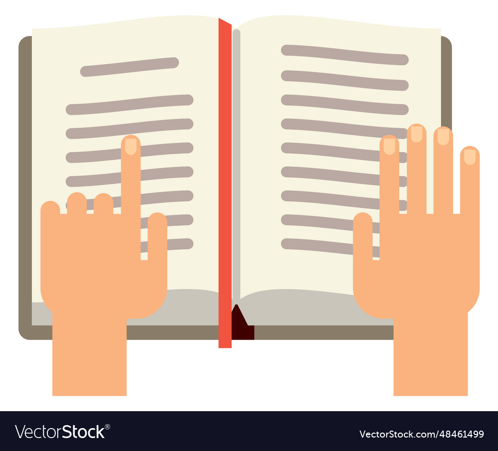 Open book with human hands reading flat icon Vector Image