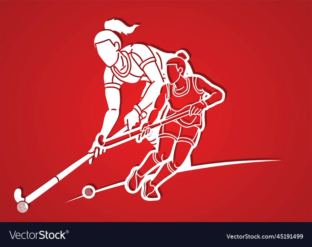 Team Field Hockey Sport Female Players Action Vector Image