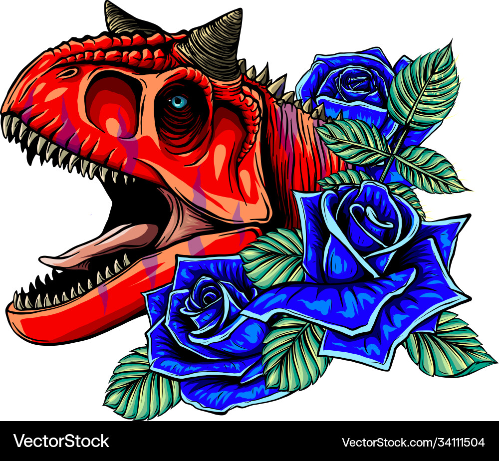 Dinosaur and roses frame design concept Royalty Free Vector