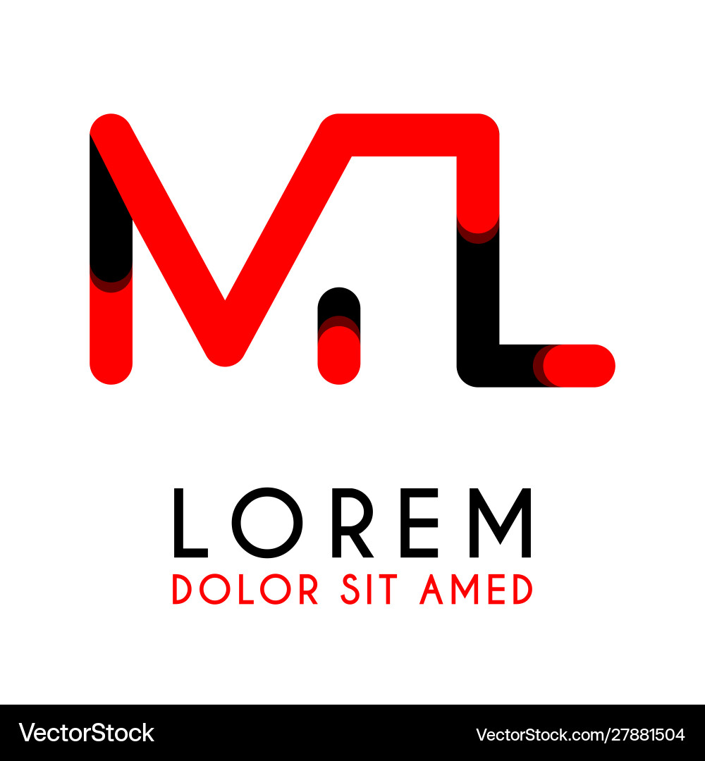Initial letter ml with red black and has rounded Vector Image