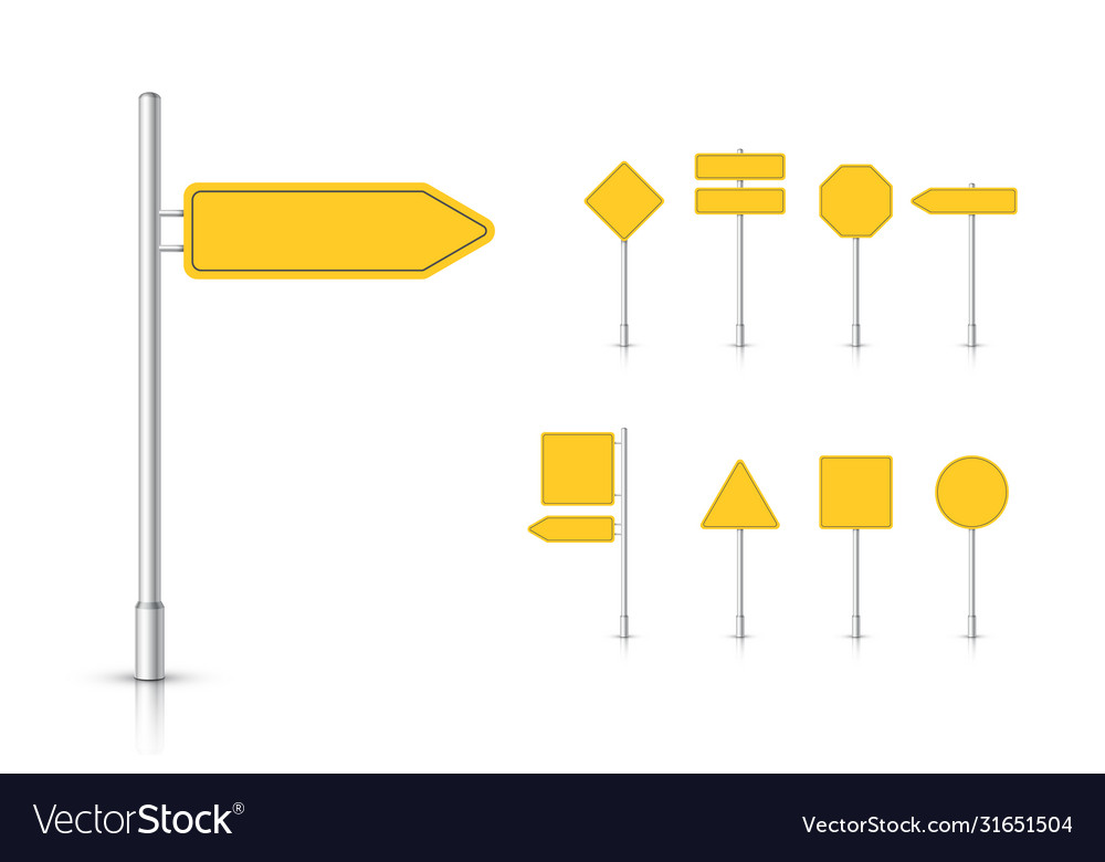 Mockup yellow traffic sign isolated on white Vector Image
