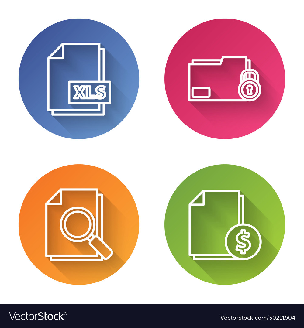 Set line xls file document folder and lock Vector Image