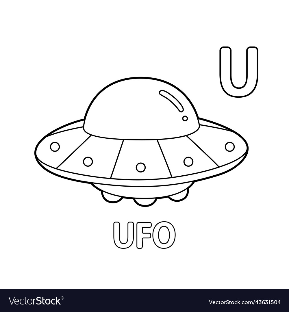 Ufo alphabet abc coloring page u Royalty Free Vector Image