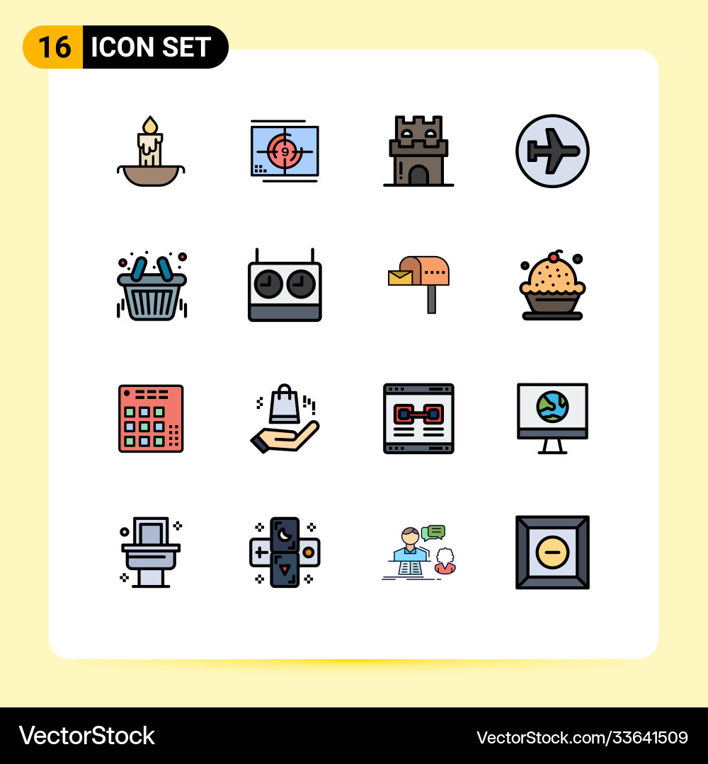 Modern set 16 flat color filled lines and Vector Image