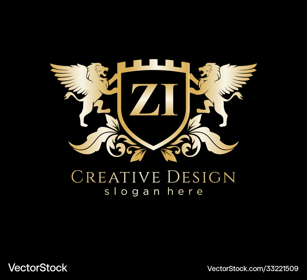 Zi letter initial with lion royal logo template Vector Image