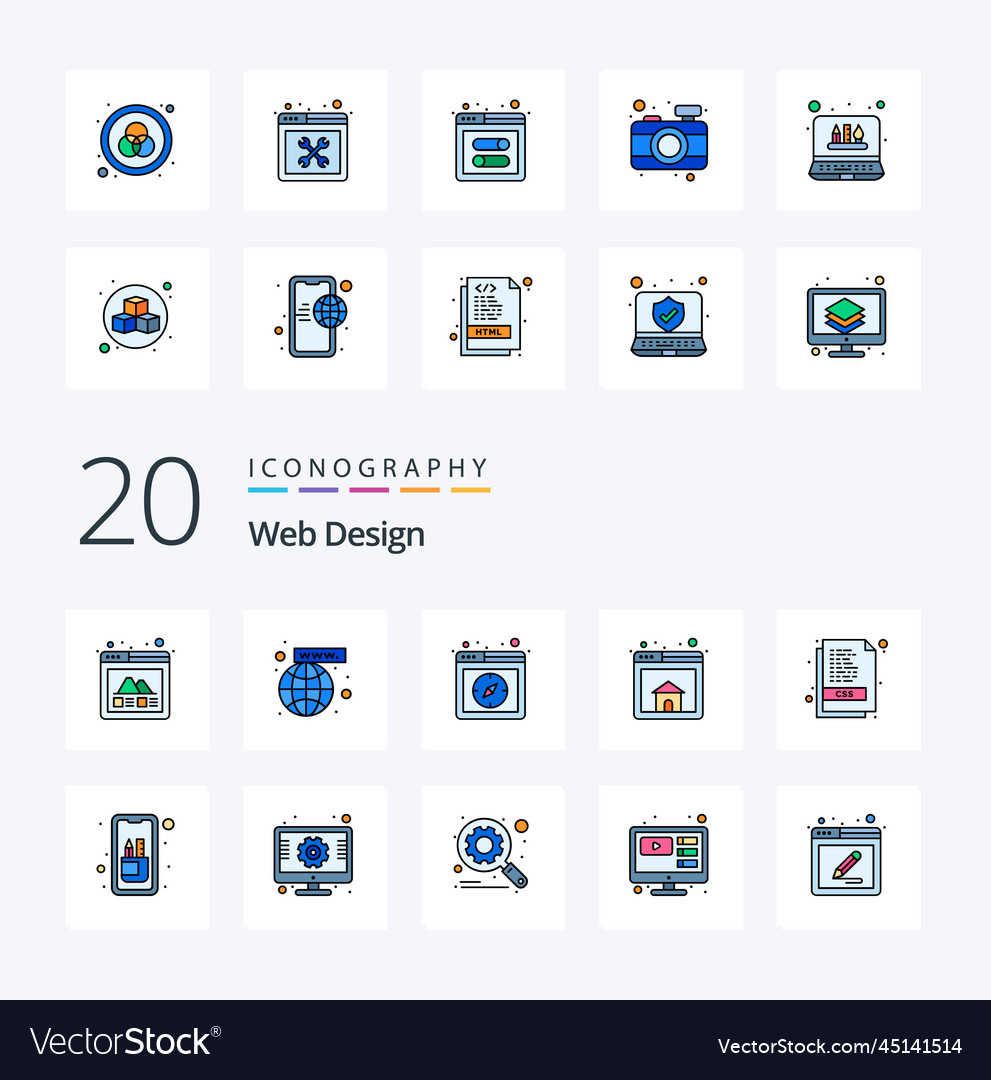 20 web design line filled color icon pack like Vector Image 20 web design line filled color icon pack like Vector Image