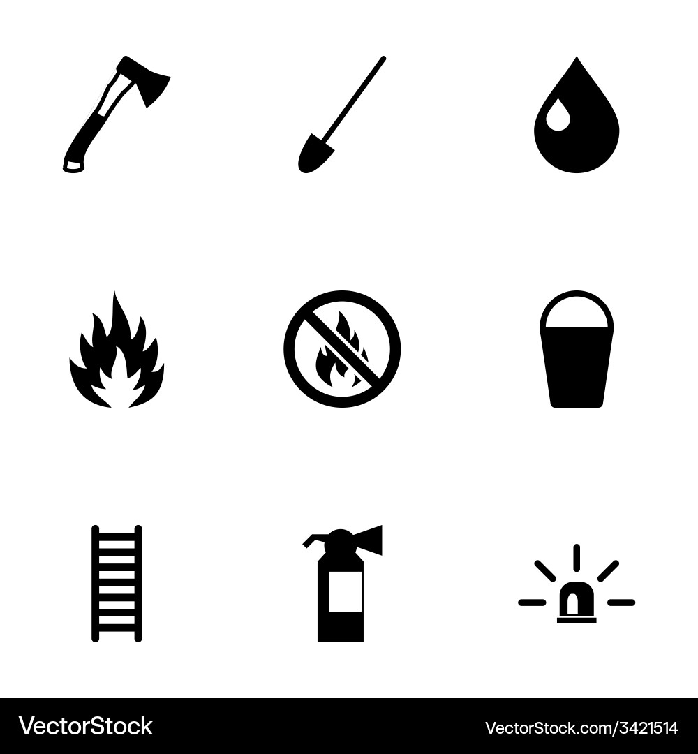 Black firefighter icon set Royalty Free Vector Image