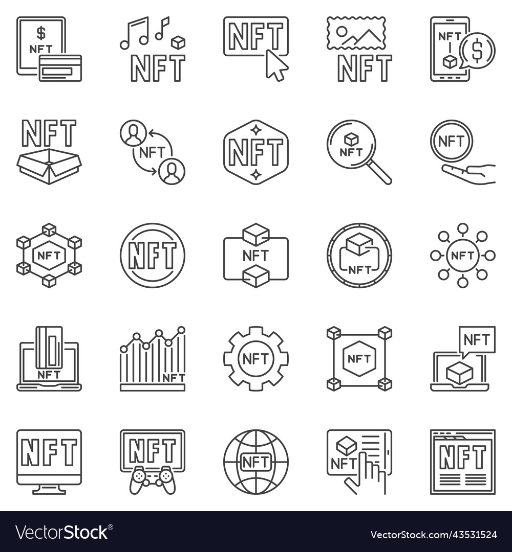Nft outline icons set - non-fungible token Vector Image
