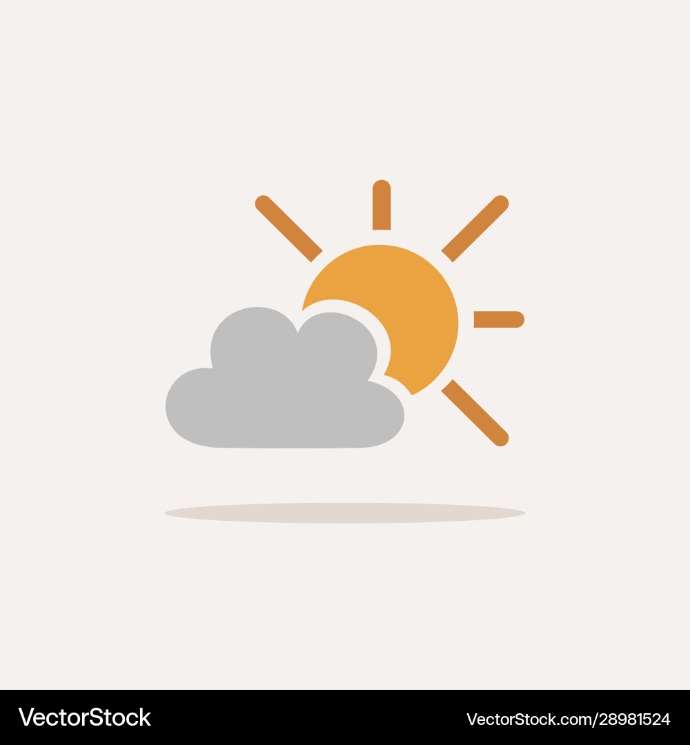 Sun and clouds icon with shadow on a beige Vector Image