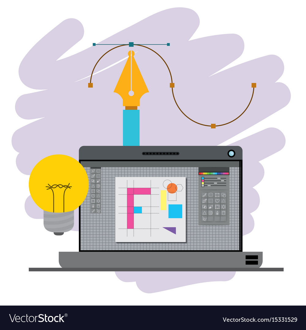 Colorful background with laptop computer Vector Image