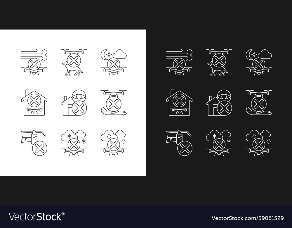 Drone restrictions linear manual label icons set Vector Image