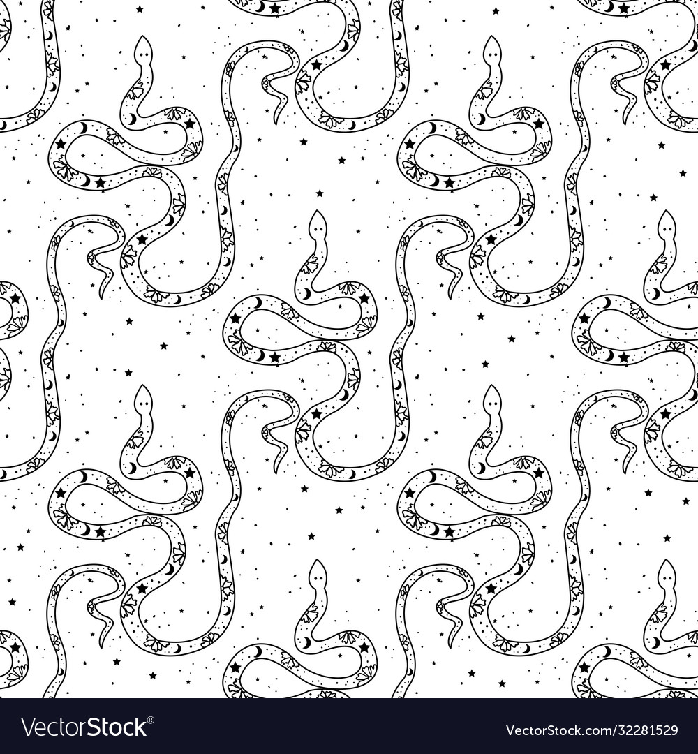Seamless pattern mystical snake with moon and Vector Image