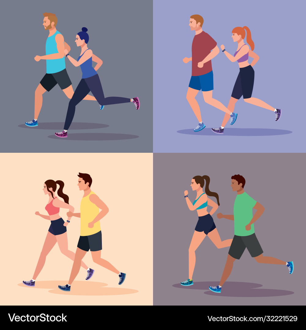 Set scenes jogging people people running Vector Image