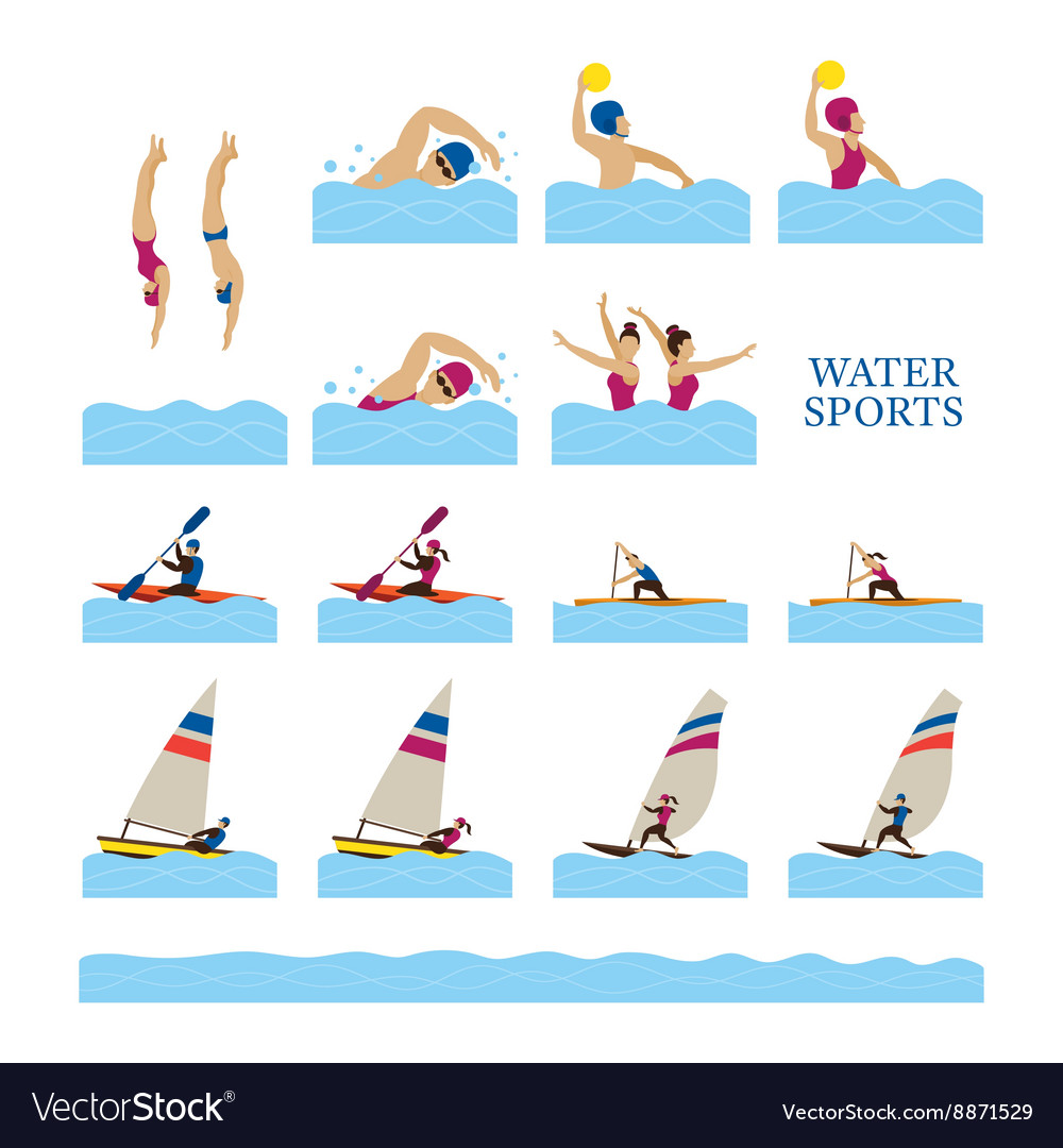Sports Athletes Water Sports People Action Set Vector Image