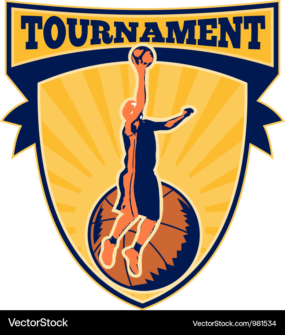 Basketball Player Lay-up Ball Shield Royalty Free Vector