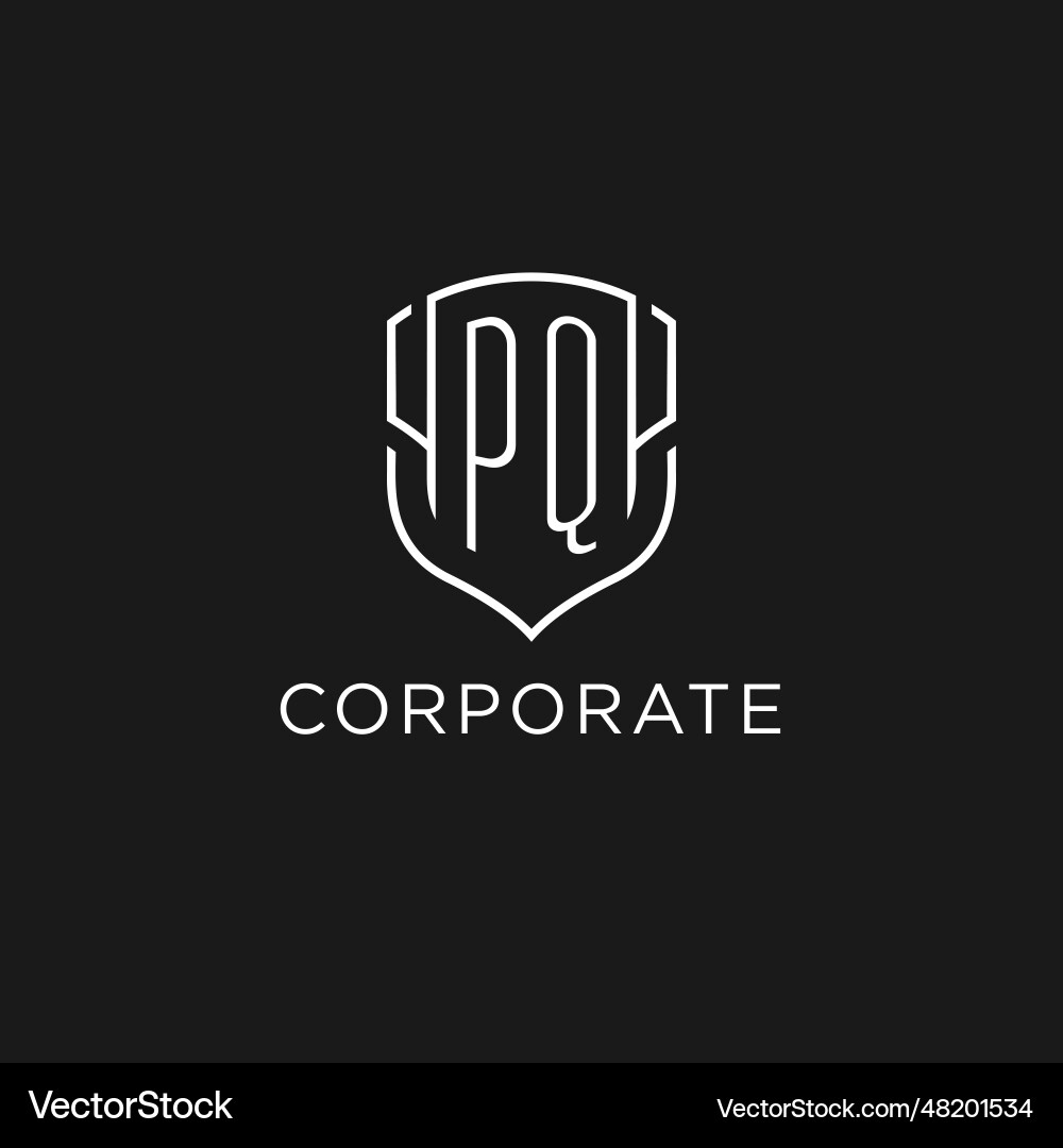 Initial pq logo monoline shield icon shape with Vector Image