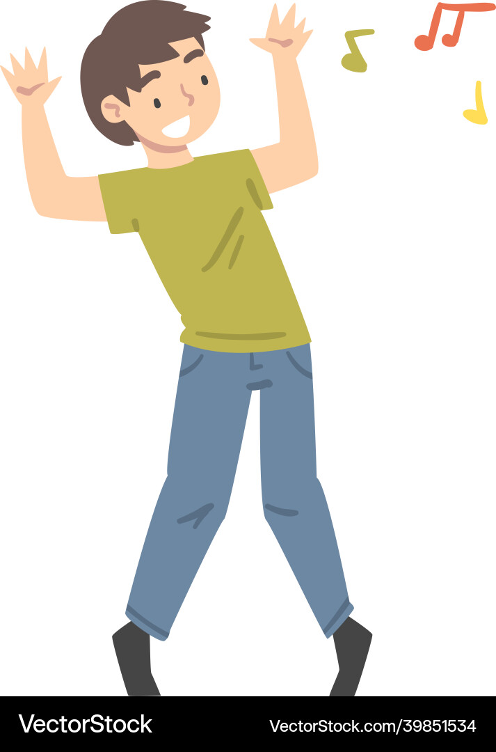 Positive young man dancing moving hands and legs Vector Image