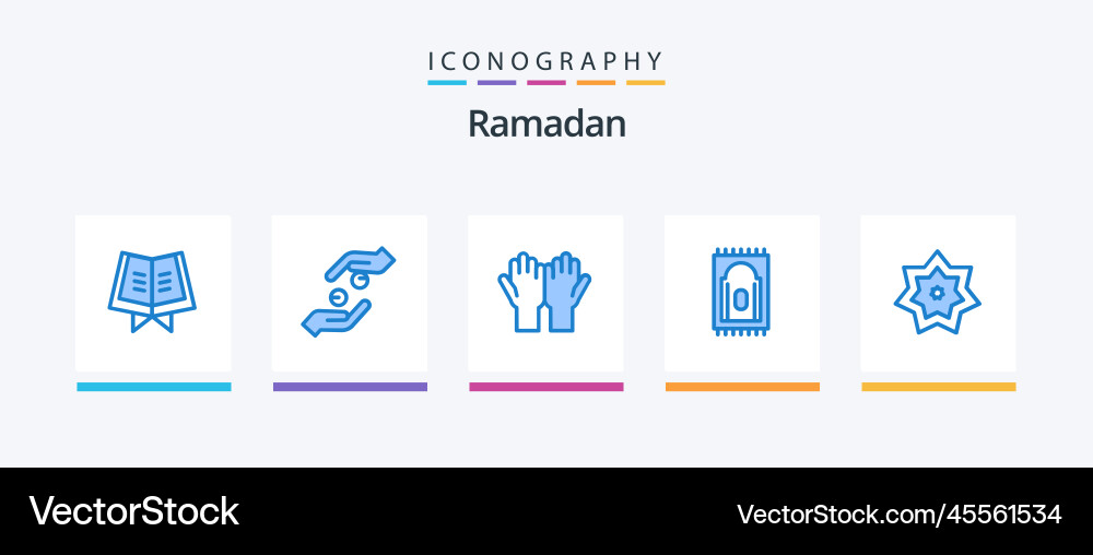 Ramadan blue 5 icon pack including islam rug Vector Image