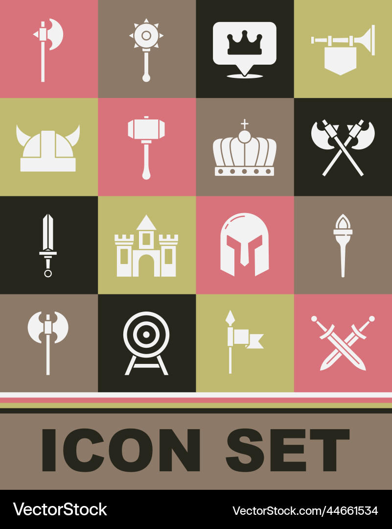 Set crossed medieval sword torch flame axes Vector Image