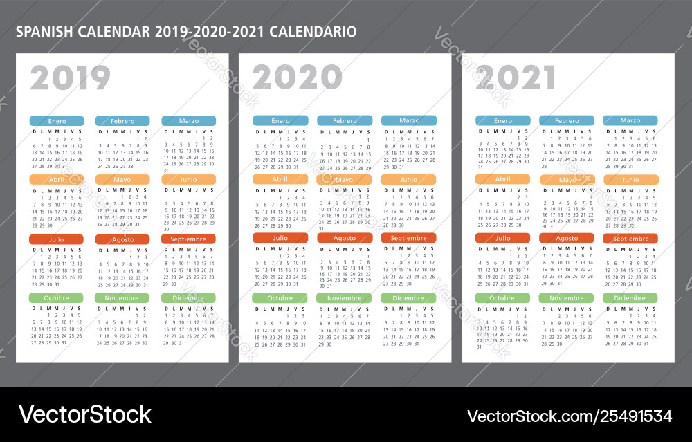 Spanish calendar 2019-2020-2021 template Vector Image