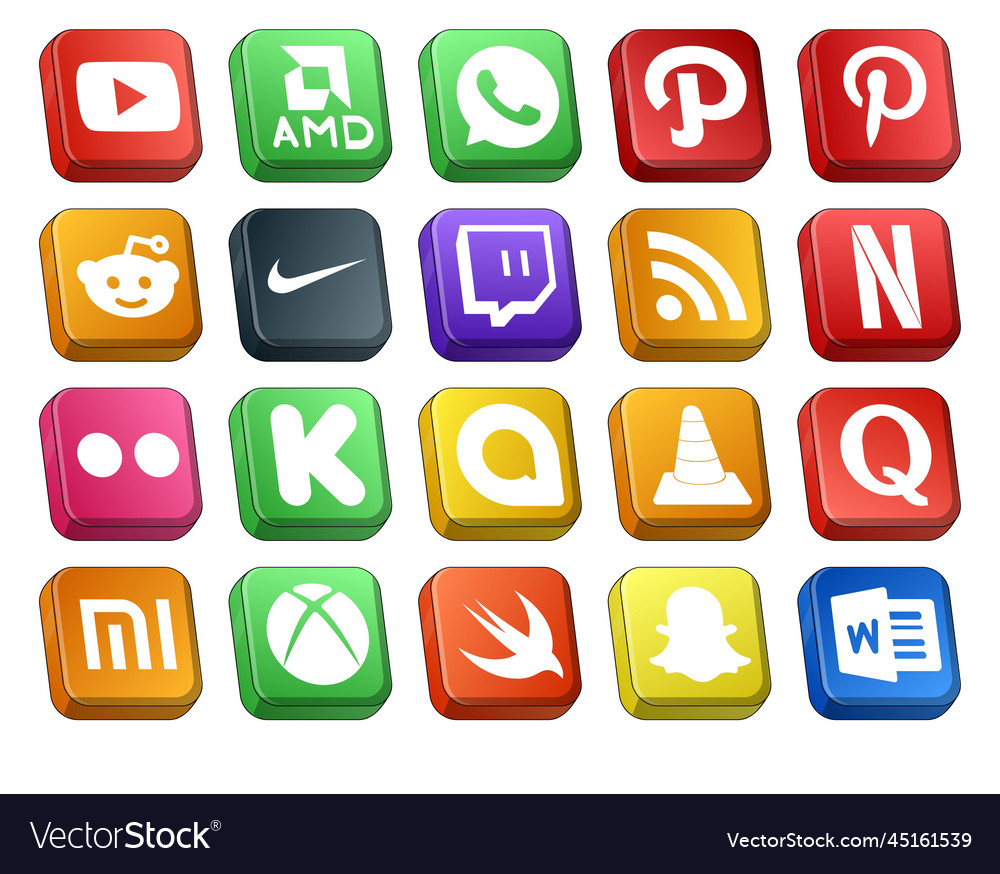 20 social media icon pack including quora media Vector Image