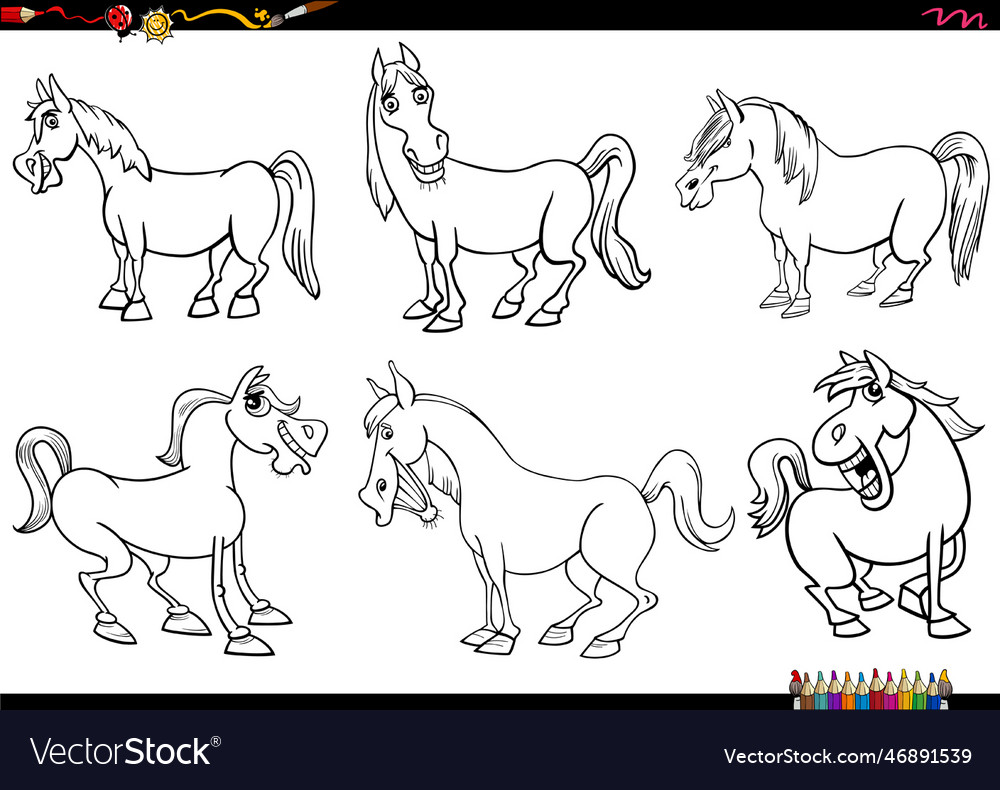 Cartoon horses farm animal characters set Vector Image