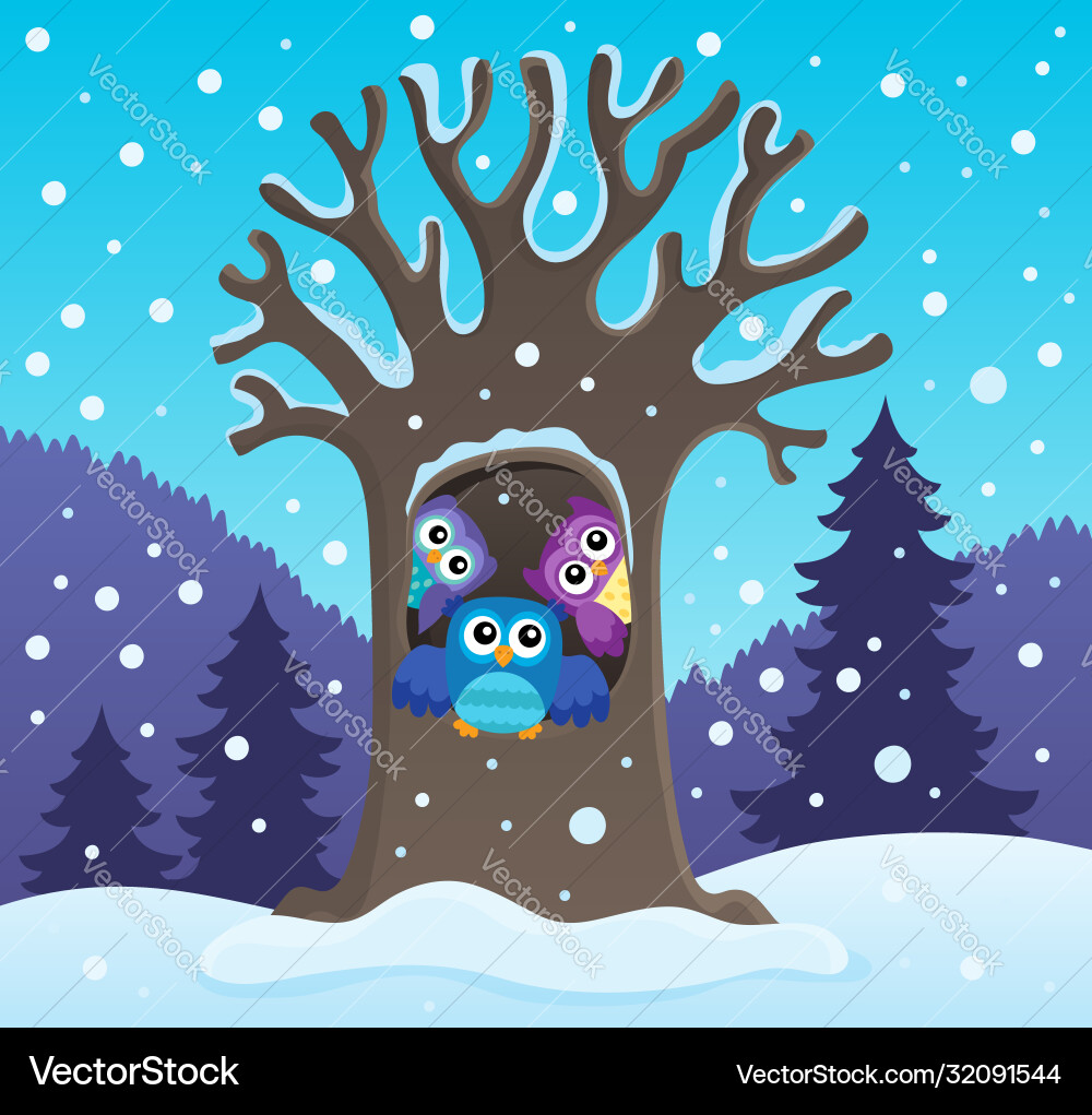 Owl tree theme image 2 Royalty Free Vector Image